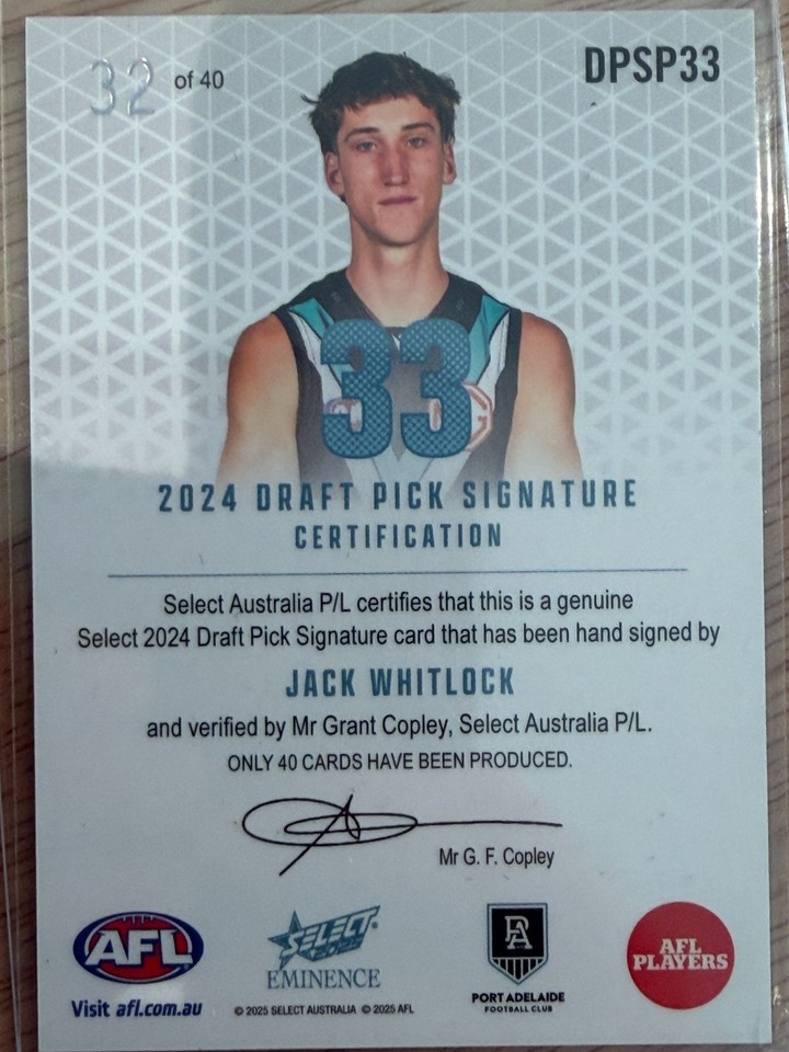 2025 AFL Select Eminence DPS Signature Platinum JACK WHITLOCK Port ...