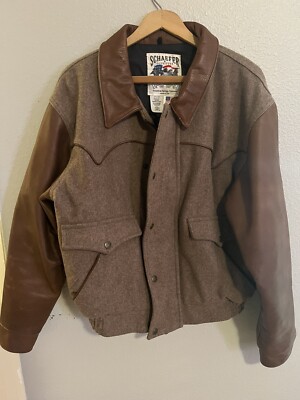 Mens Schaefer Outfitter Wool Western Jacket Leather Sleeves & Collar ...