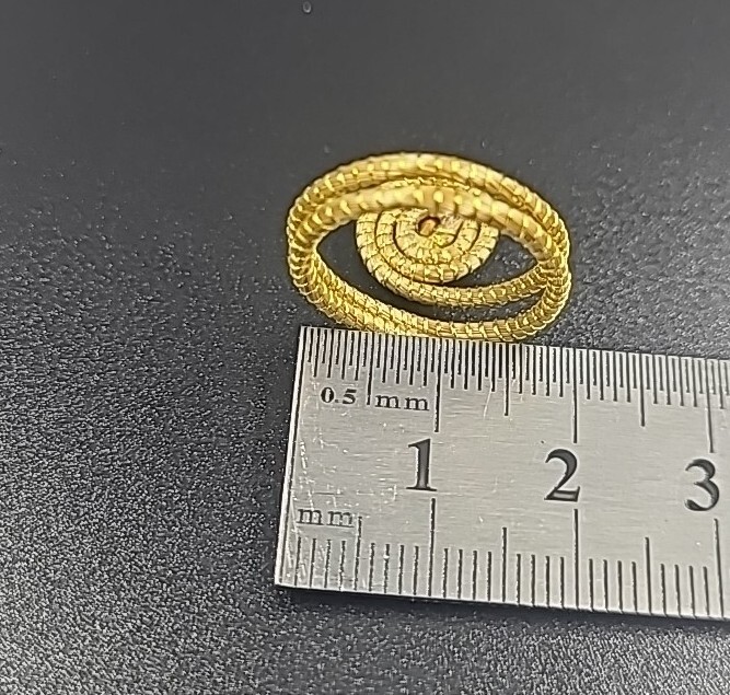 CAPIM DORADO VEGETABLE GOLD RING. TWIN SPIRALS CURLS TWISTS WITH CLEAR ...