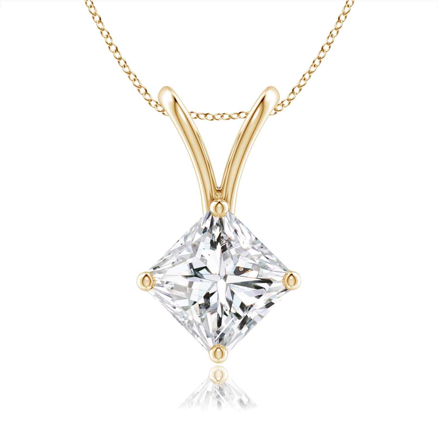 ANGARA Prong-Set Princess-Cut Diamond Solitaire V-Bale Pendant in 14K ...