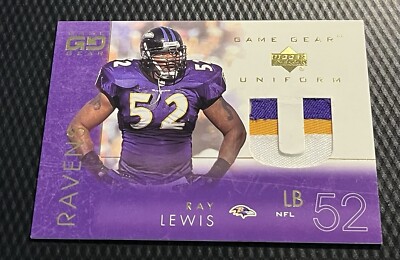 2001 Ray Lewis Ravens UD Game Gear Uniforms 3-Color Jersey Patch Card # ...