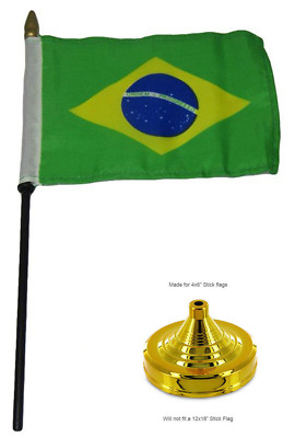 Brazil Country 4"x6" Flag Desk Set Table Wood Stick Staff Gold Base | eBay