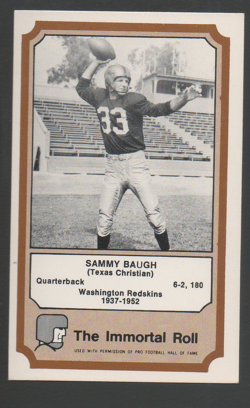 1974 FLEER HALL OF FAME Immortals Football Card-Sammy Baugh-Washington ...
