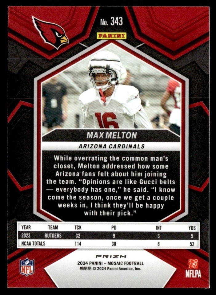 2024 Panini Mosaic Camo Pink Prizm Max Melton Arizona Cardinals #343 | eBay
