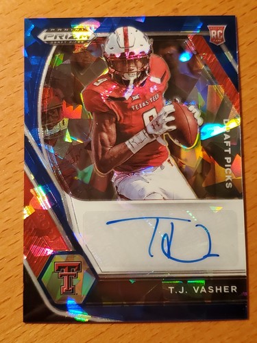 2021 Prizm Draft Auto Blue Ice TJ Vasher Texas Tech Cowboys Rookie WR ...