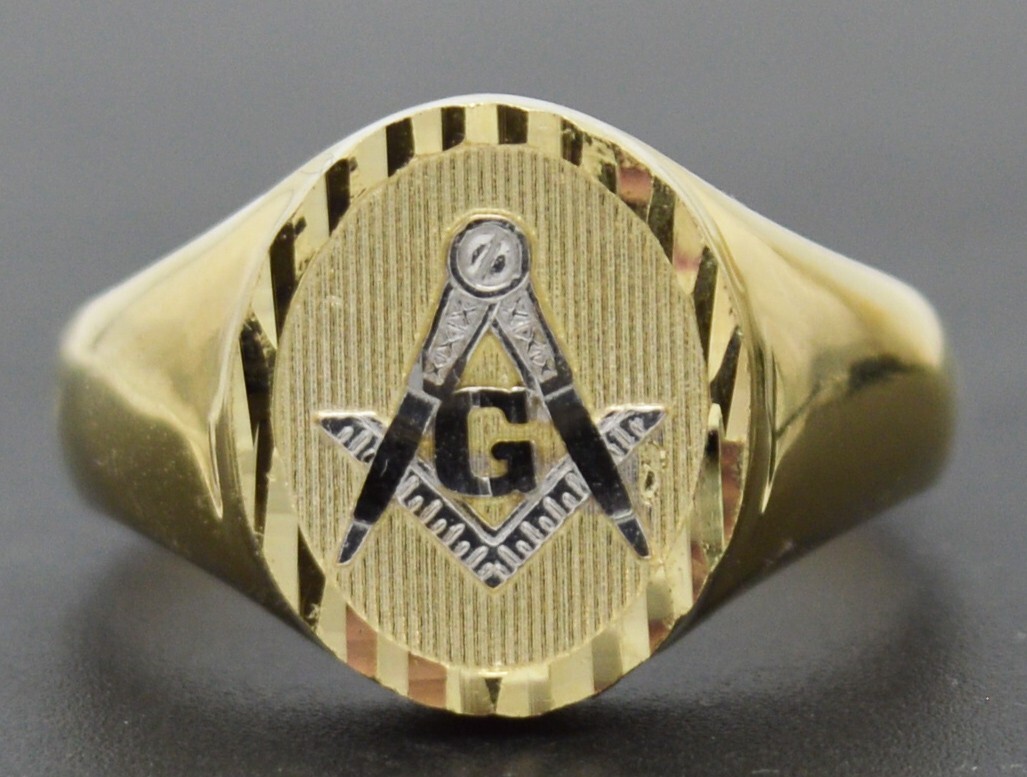 Real Solid 10K Yellow Gold 15mm Master Freemason Masonic Ring 3.9gr ALL ...