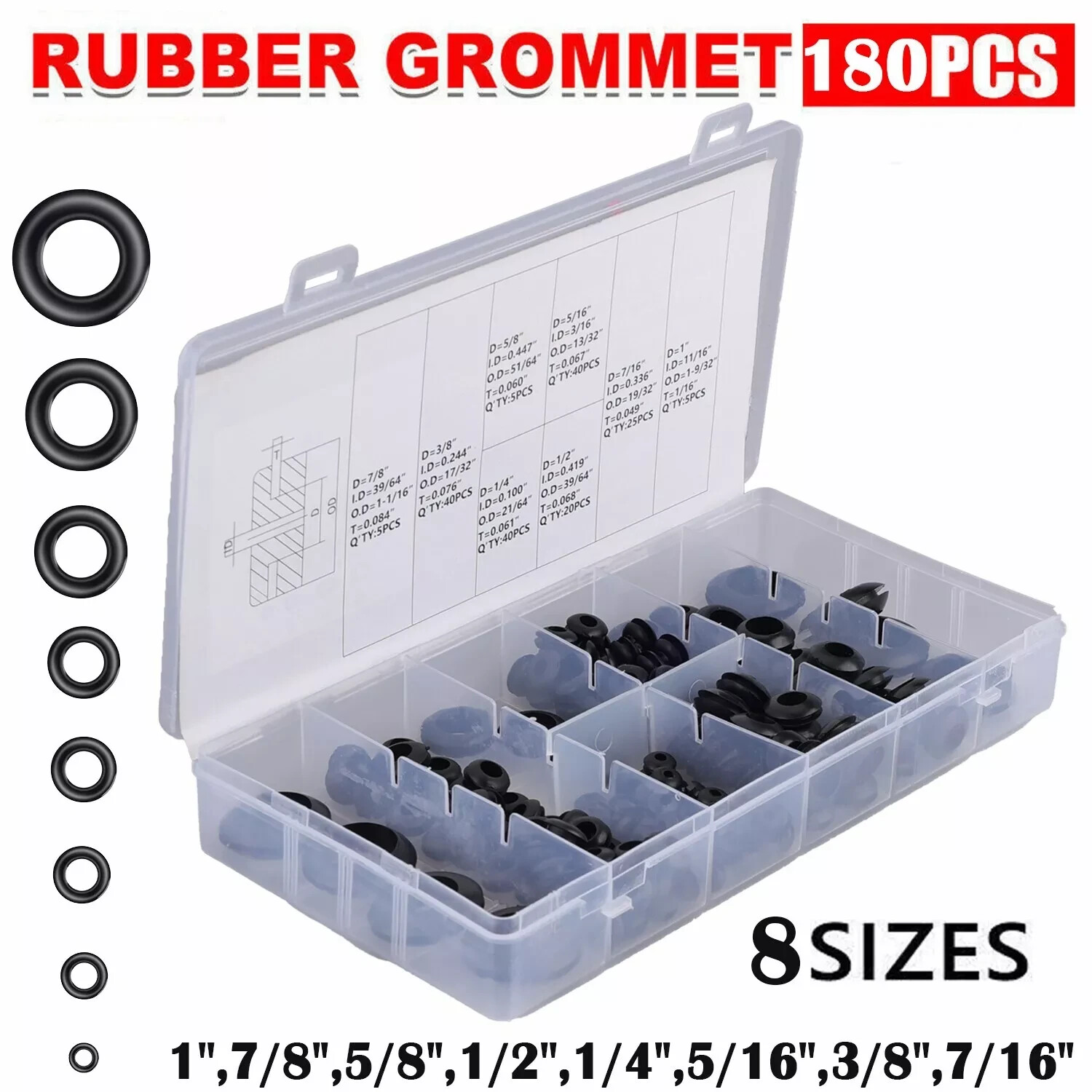 180pcs Rubber Grommet Assortment Kit Set Firewall Hole Electrical ...