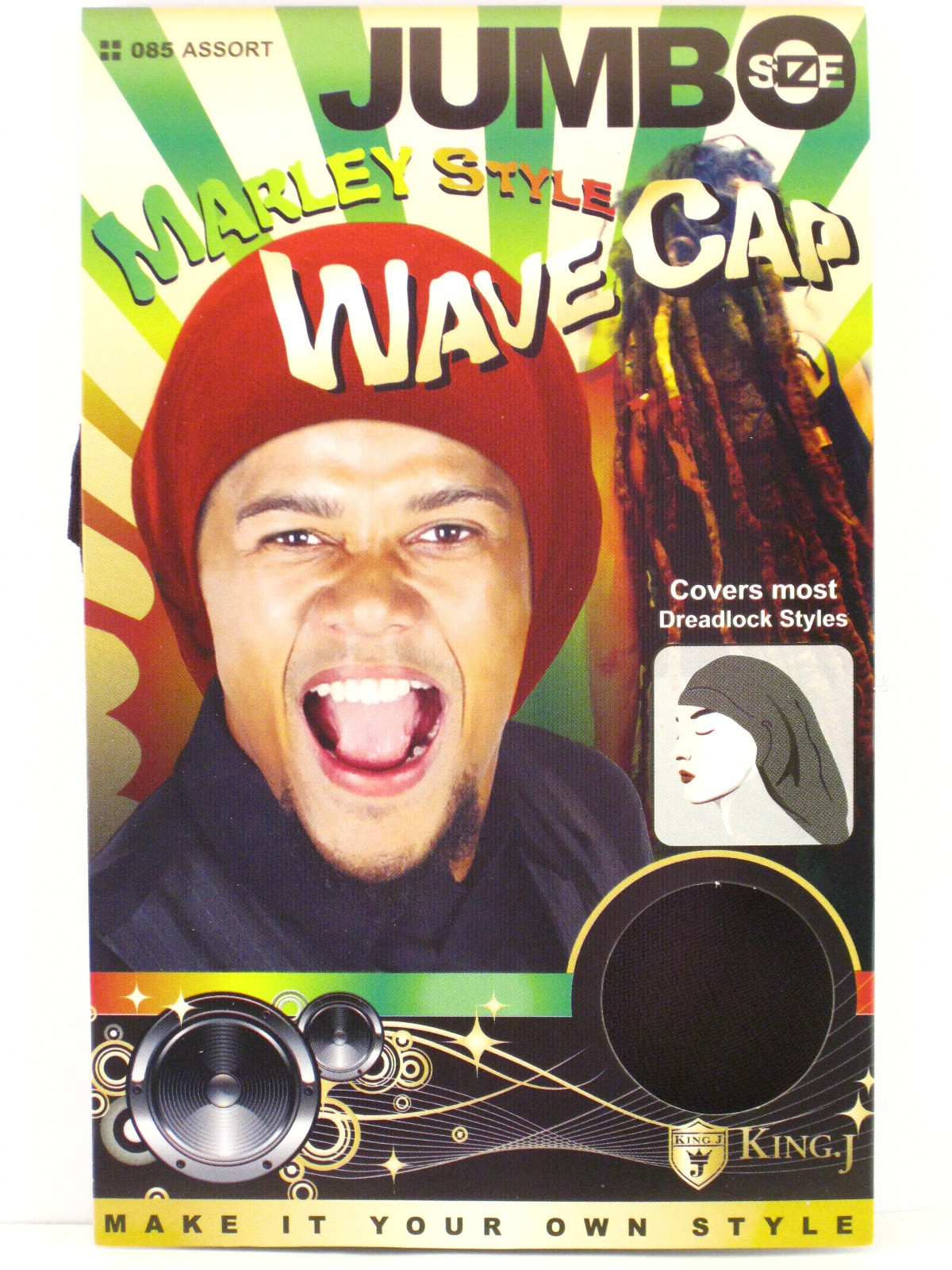 KING.J MARLEY STYLE JUMBO SIZE WAVE CAP HAT FOR DREADLOCKS (085 & 086 ...