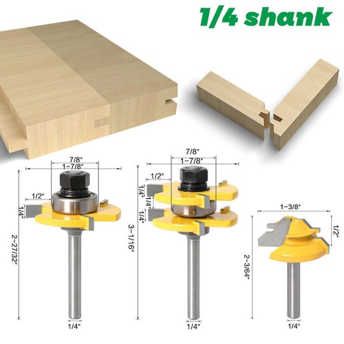 1/4'' Shank Tongue and Groove Router Bit Set w/ 45° Lock Miter Joint ...