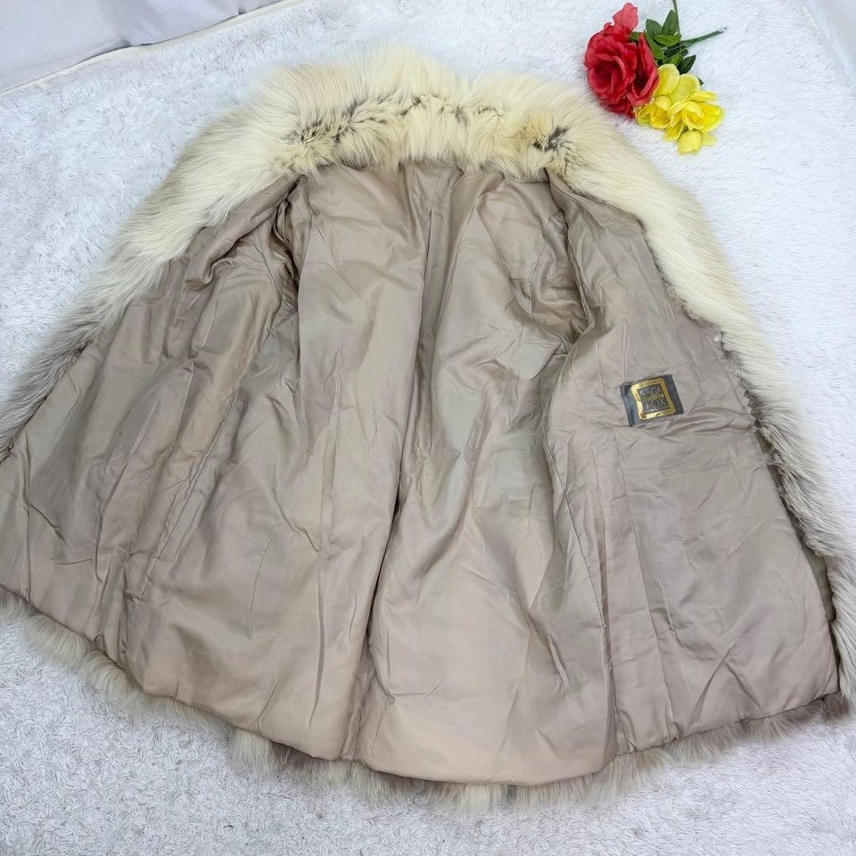Gold Saga Fox Platinum Fox Fur Long Coat Thick Loose From Japan | eBay UK