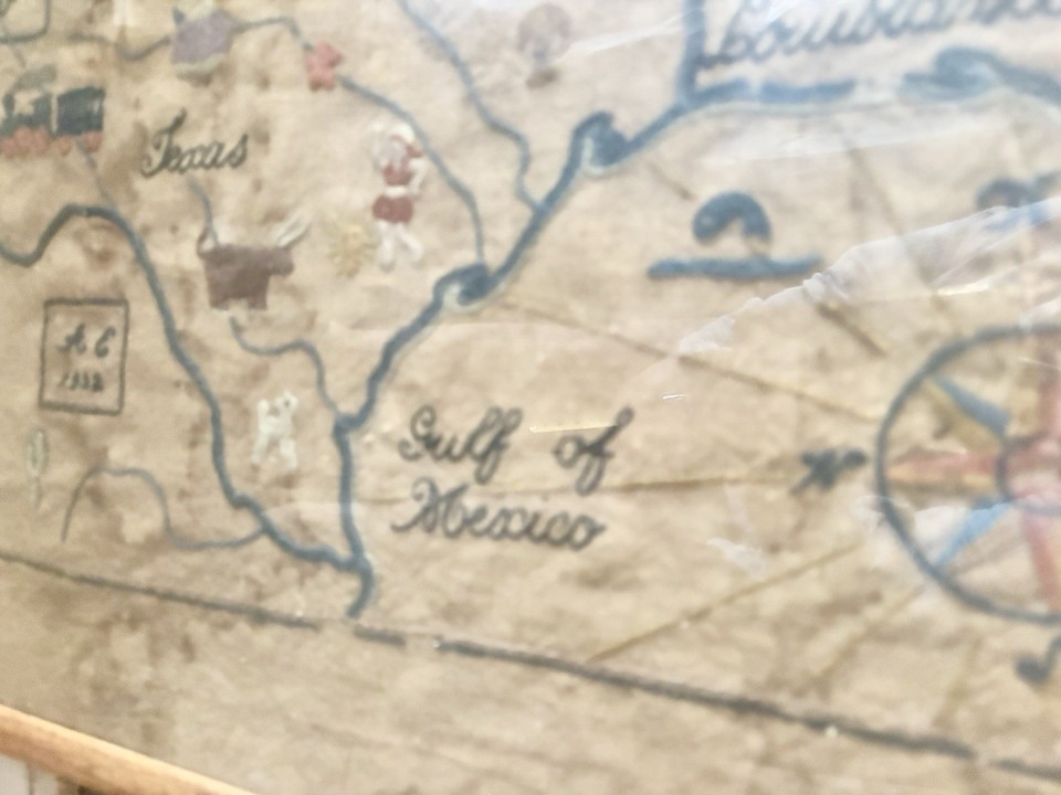 Found In Old Barn Sale Alabama vintage needlepoint art framed 1930s | eBay