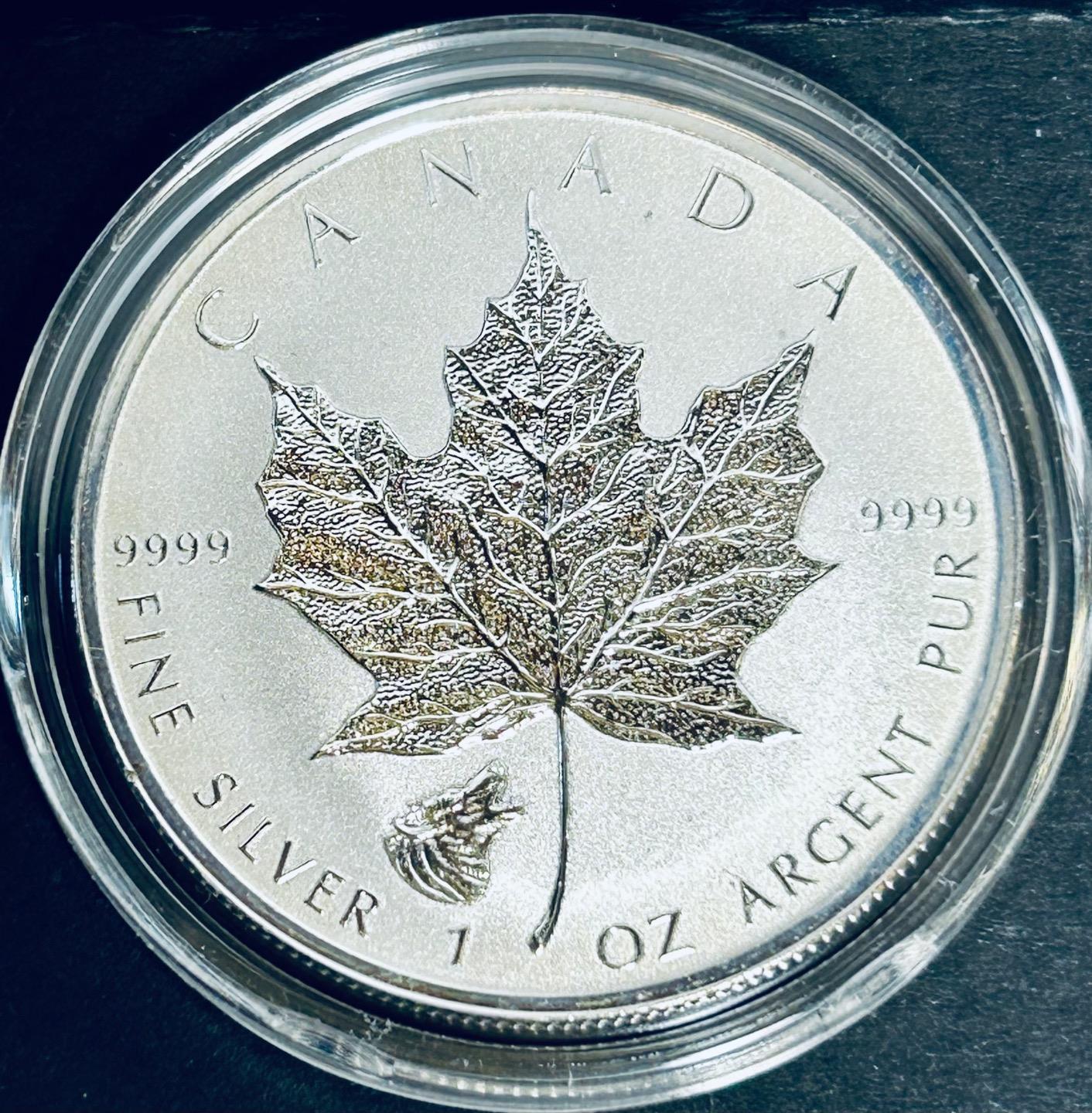 2016 Canada 1 Toz. SILVER 5 Dollars Coin Maple Leaf .9999 BU Wolf Privy ...