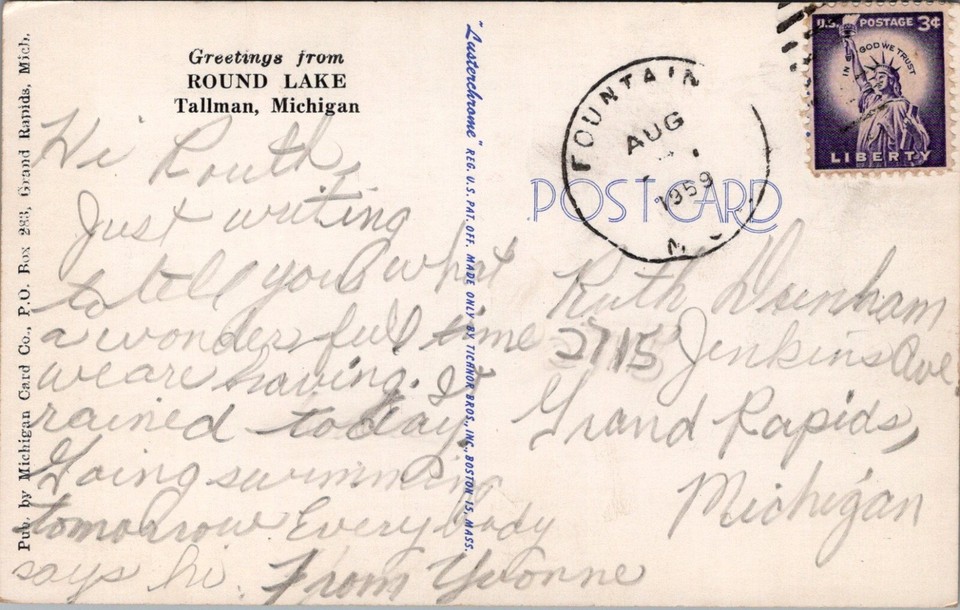 Vintage Greetings From Round Lake Tallman Michigan Postcard I95 | eBay
