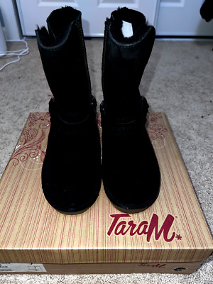 Tara M. Zoe Black Suede and Shearling Wool Warm Cushioned Boots Size 7 ...