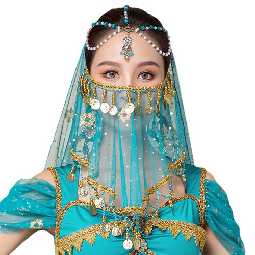 Ladies Face Veil Belly Dance with Sequin Coins Bead Ethnic Retro ...