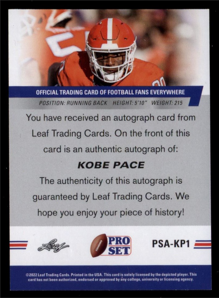 2022 Pro Set Draft Autographs - Blue Kobe Pace Auto #PSA-KP1 | eBay