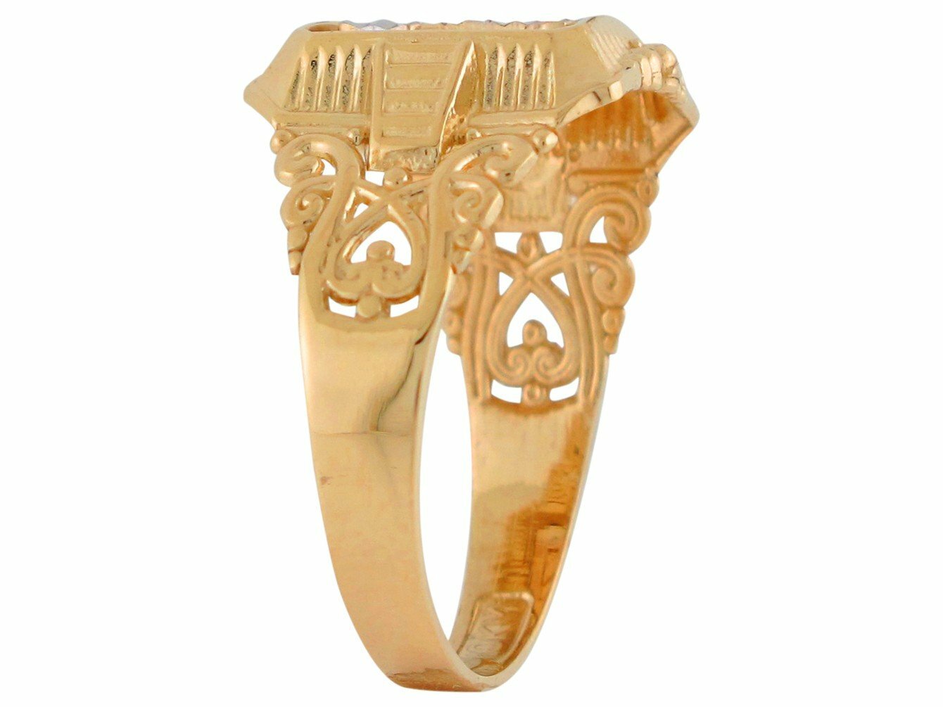 10k or 14k Two-Tone Gold Antique and Filigree Design Mens Initial ...