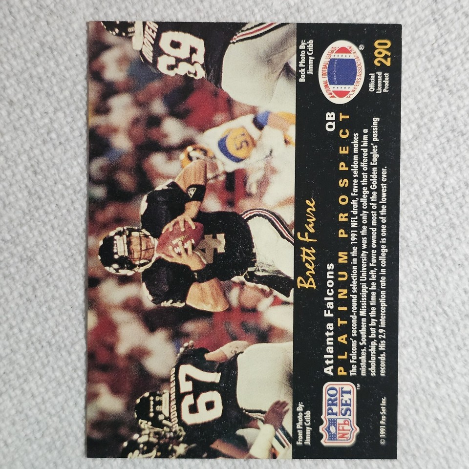 Brett Favre 1991 Pro Set Platinum #290 Rookie Card Atlanta Falcons ...