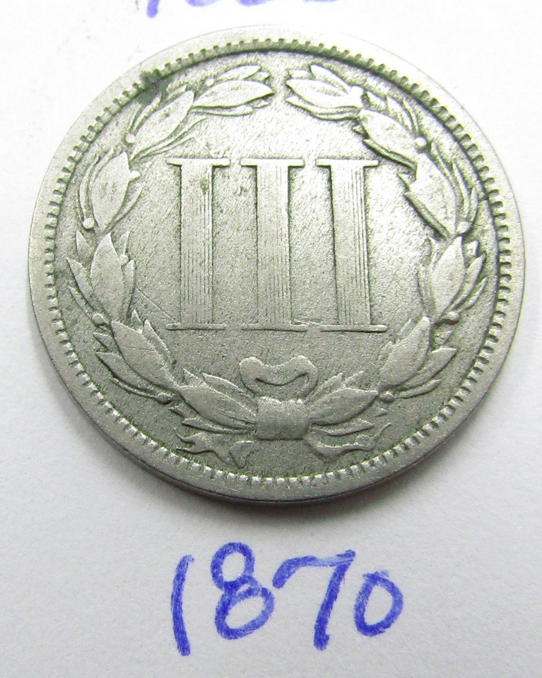 12 Coin Set - THREE-CENT PIECES 3C Type (1865-1881 different) SEE ...