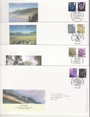 GB Stamps First Day Cover X 4 Regional Definitives W,S,NI,EN 60p and ...