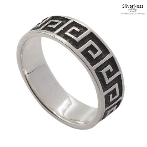 SilverNess Men's Jewellery Greek Key Ring: 925 Sterling Silver | eBay