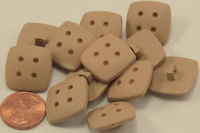 Lot of 12 Square Matte Camel Plastic Shank Buttons Just Over 3/4" 19 ...
