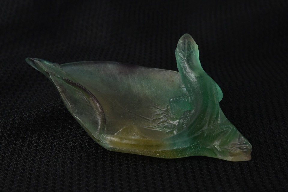 Daum France Pate de Verre Art Glass Tray with Lizard Signed | eBay