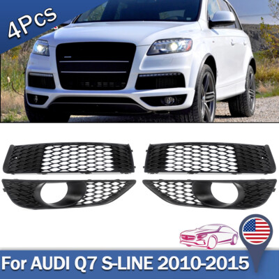 2010-2015 Audi Q7 S-Line 4x Front Lower Bumper Grille & Fog Light Lamp ...