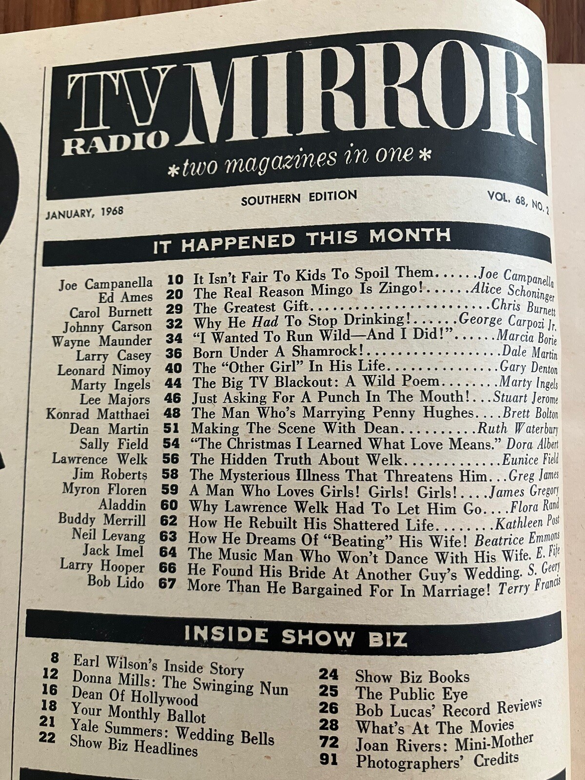 January 1968 TV Radio Mirror Magazine Carol Burnett Lawrence Welk ...