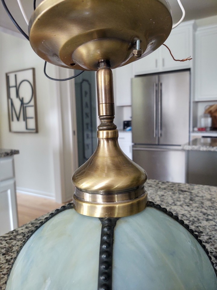 Vtg. Mid-century Modern Slag Glass Tulip Flower Ceiling Pendant Light ...