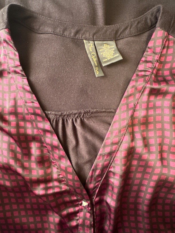 New Directions Womens V-Neck Black & Burgundy Button-Up Blouse Size L ...