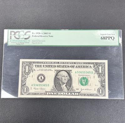 $1 2003 Repeater Serial Number Currency Bank Note Bill UNC GEM 68 PPQ ...