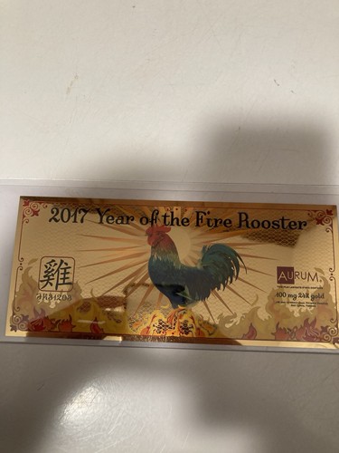 2017 Gold Aurum Note. 999 Pure Gold Bullion Fire Rooster Note.. | eBay
