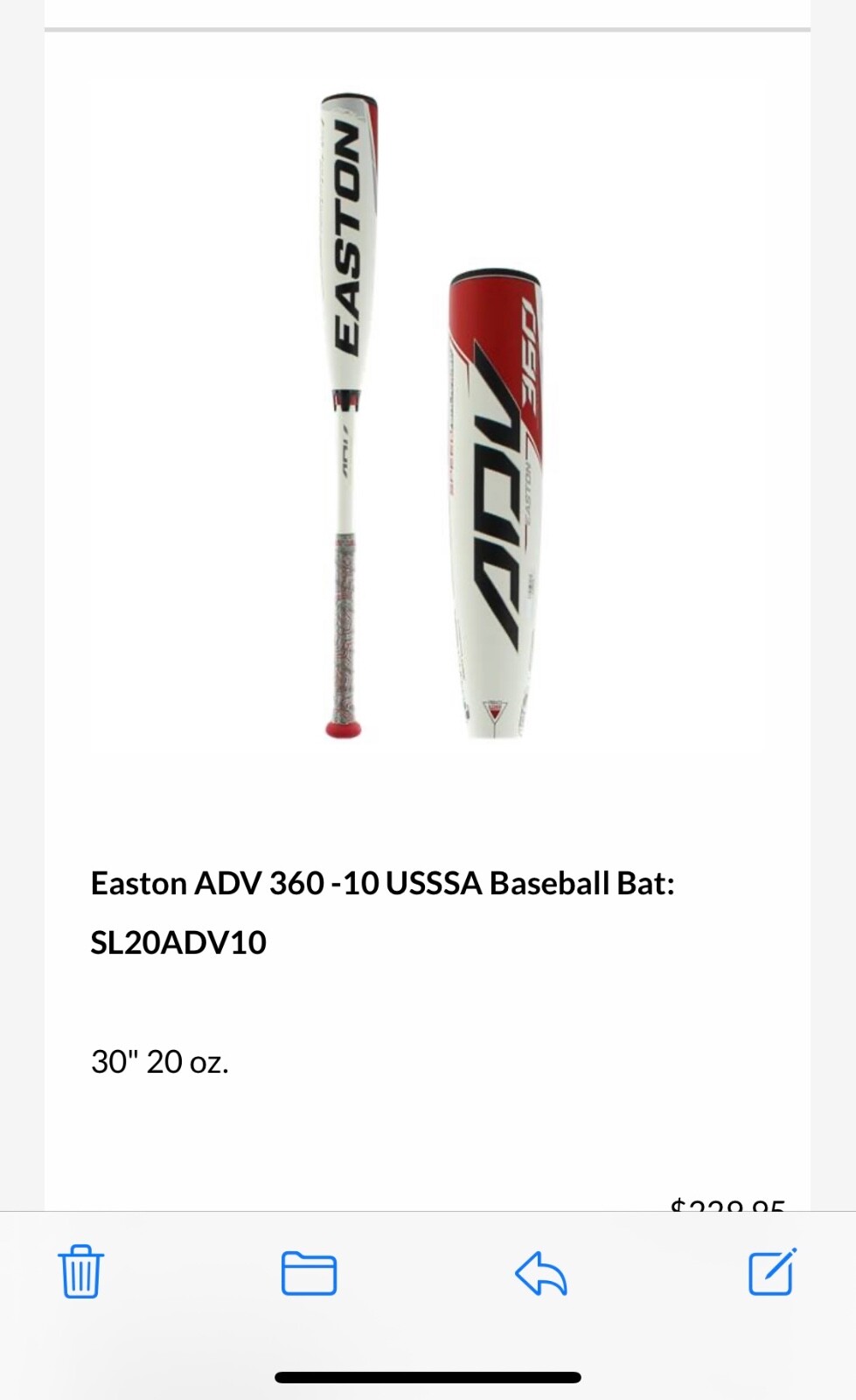 Easton ADV 360 Baseball Bat - SL20ADV10 628412266779| eBay