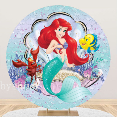 Round Mermaid Ariel Happy Birthday Photography Backdrop Baby Shower ...
