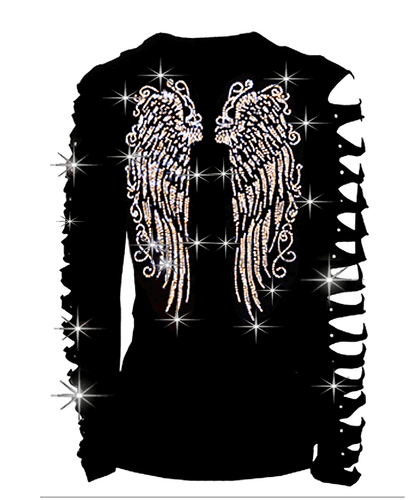 Bling Bling Angel Wings RHINESTONES Shirt Ripped Cut Out Wings Back ...