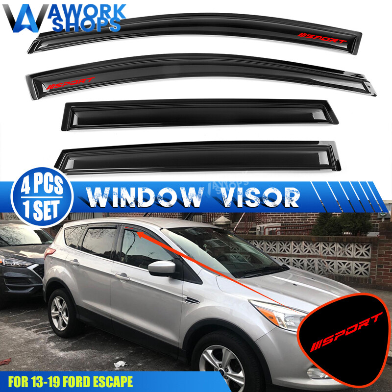 Fits 13-19 Ford Escape Window Visors Vent Rain Guard Shade w/ Red Sport ...
