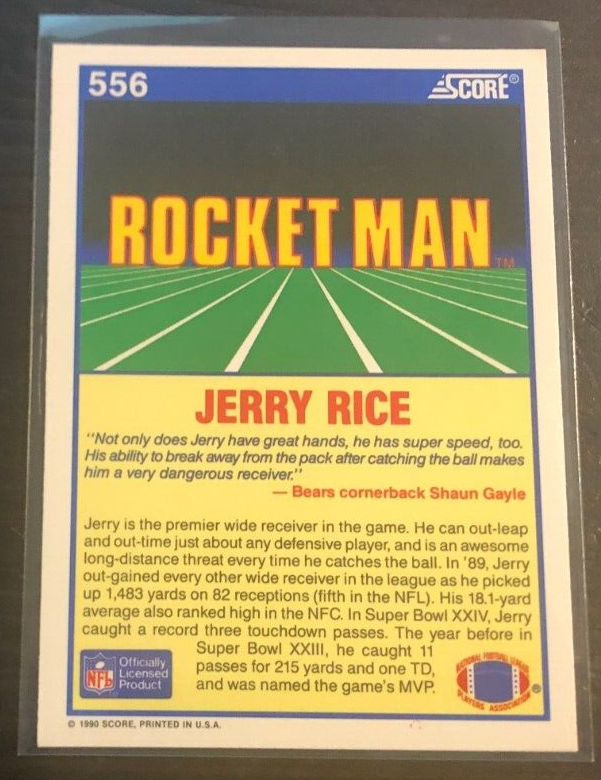 1990 Score Football JERRY RICE "Rocket Man" #556 49ers | eBay