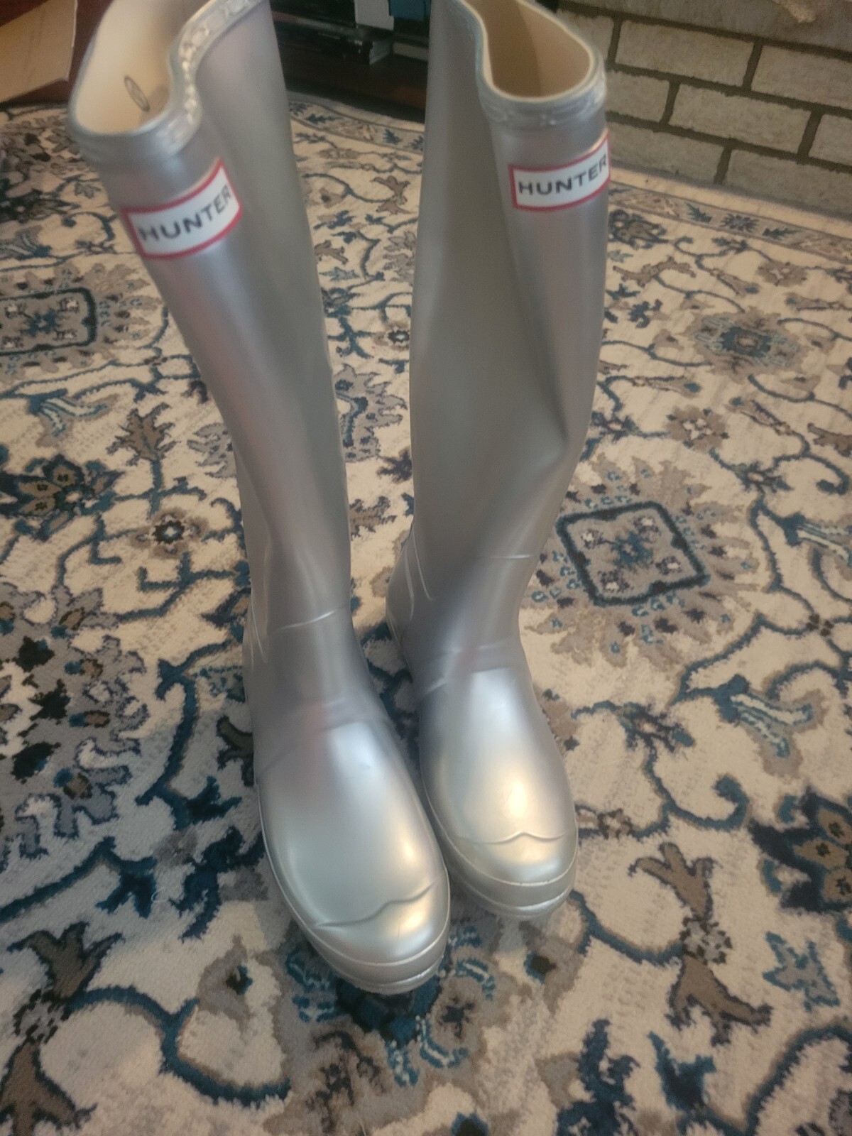 NWOT HUNTER Tall Silver Rainboots Wellies~~Striped Inside Size US 8 | eBay