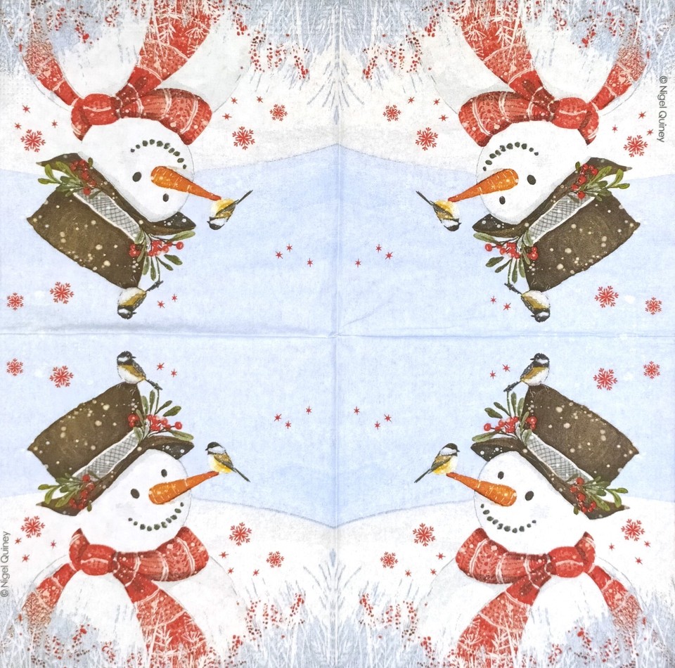 Z124# 3 x Single SMALL Paper Napkins For Decoupage Winter Snowman ...