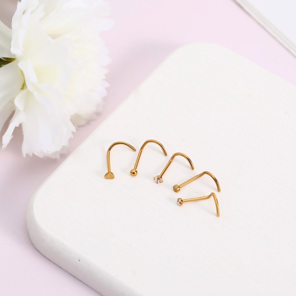5 Pcs Nose Piercing Cover for Work Rings L Shaped Corkscrew Studs Bone ...