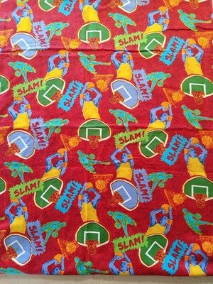 Red Basketball Snuggle Cotton Flannel Fabric BTHY 18 x 42" W Slam Dunk ...