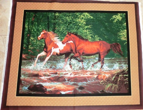 RIVERS BEND WALL HANGING HORSE FABRIC PANEL QUILT TOP WILD WINGS FABRIC ...
