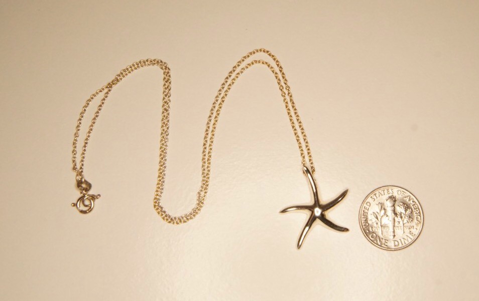 Sterling Silver Starfish Pendant On 16" 1mm Cable Chain Marine Ocean ...