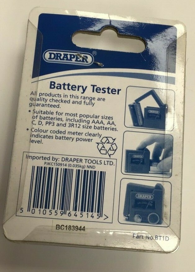 DRAPER BT1D BATTERY TESTER FOR AAA / AA / C / D / PP3 (1507) | eBay UK