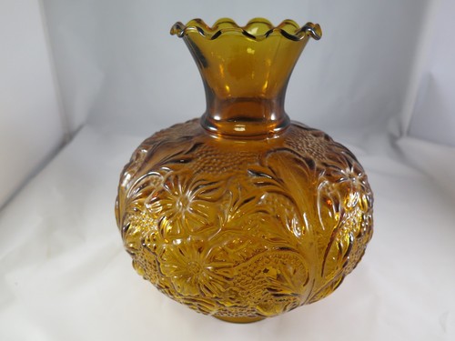 BEAUTIFUL VINTAGE AMBER GLASS LAMP SHADE ~ RUFFLED FLOWERS DESIGN | eBay