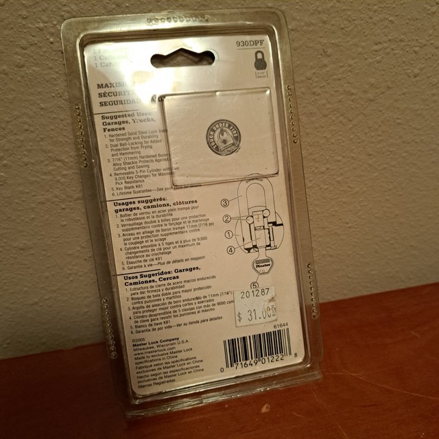 Master Lock 930DPF High Security Keyed Different Padlock with 2-1/2-Inch Solid Steel Body, 1-1/8 ...