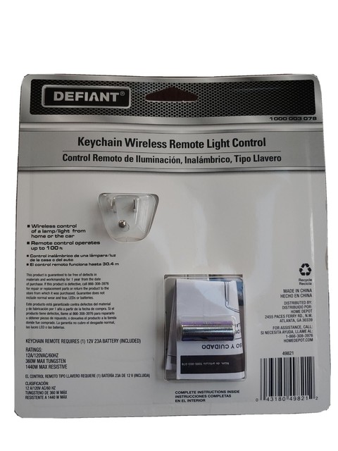 Defiant 1 Outlet Light Control Receiver Transmitter Keychain Remote ...