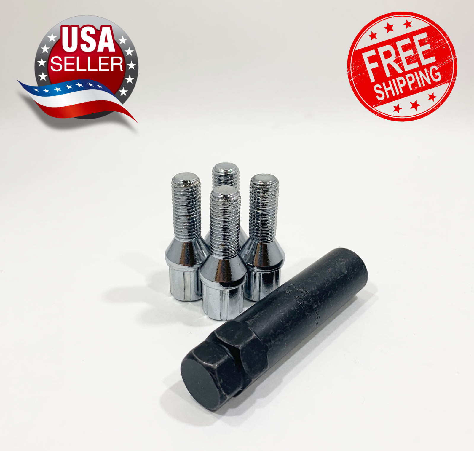 (4) 12x1.5 SPLINE LUG BOLTS CHROME WHEEL LOCKS 32MM SHANK BMW MERCEDES ...