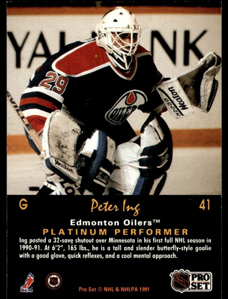1991-92 Pro Set Platinum #41 Peter Ing Edmonton Oilers | eBay
